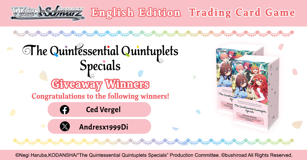 【Giveaway】The Quintessential Quintuplets Specials Giveaway Winners ...